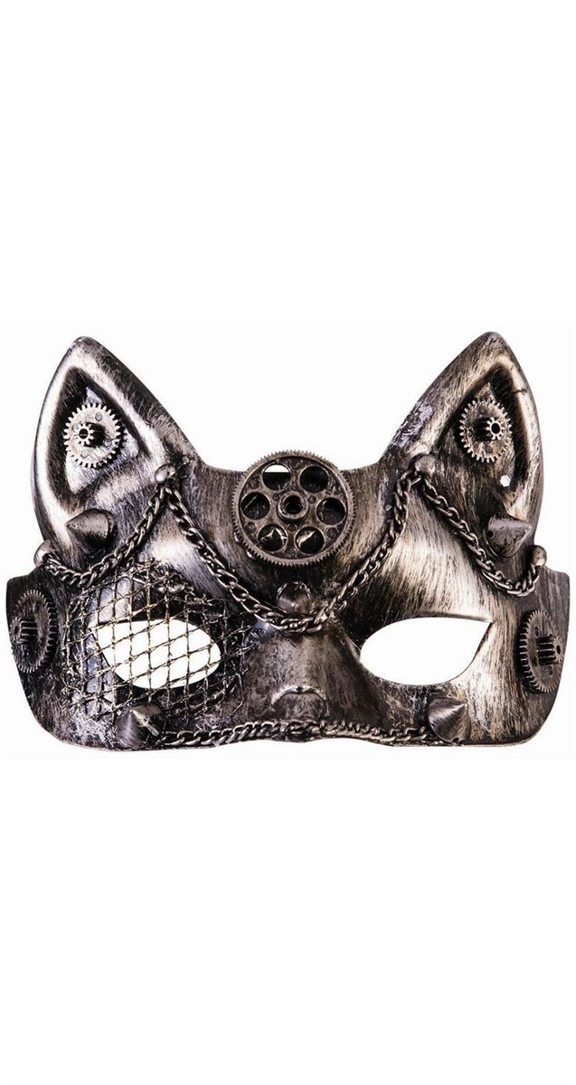 Steampunk Masks - Cat Eye w/Gears Silver - SpicyLegs.com