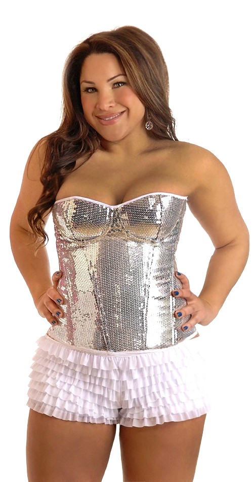 Plus Size Silver Sequin Underwire Zipper Corset