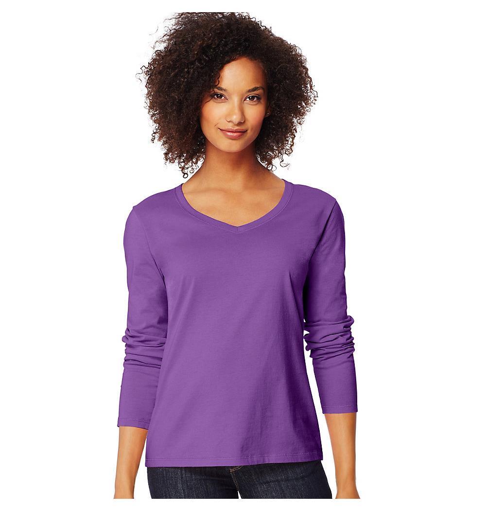 Hanes Womens Long Sleeve V Neck T Shirt