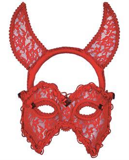 Red Lace Devil Mask and Headband - SpicyLegs.com